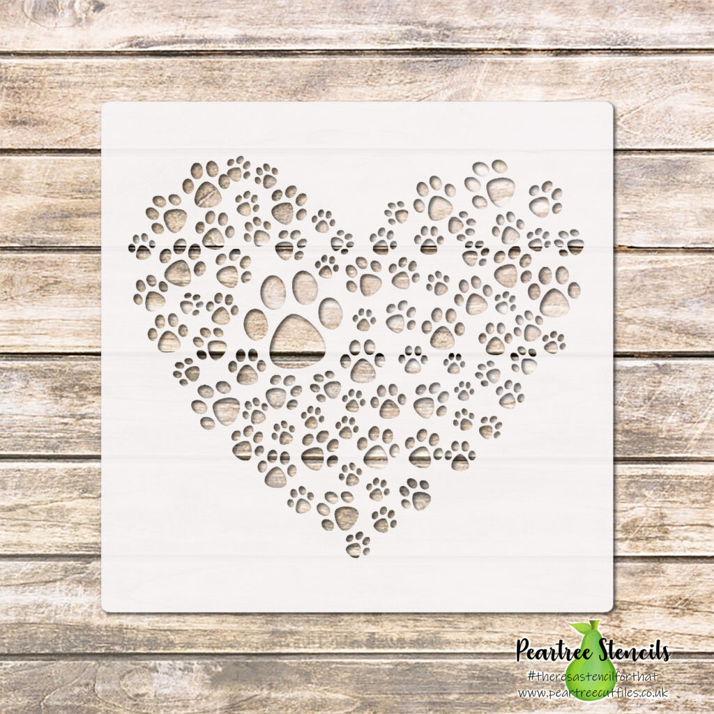 Paw Prints Heart Stencil – Peartree Cutfiles